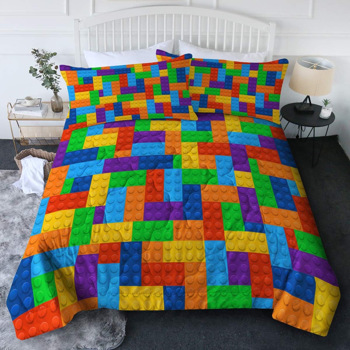 Amazon.com: BlessLiving Colorful Toy Comforter Set Building Blocks ...