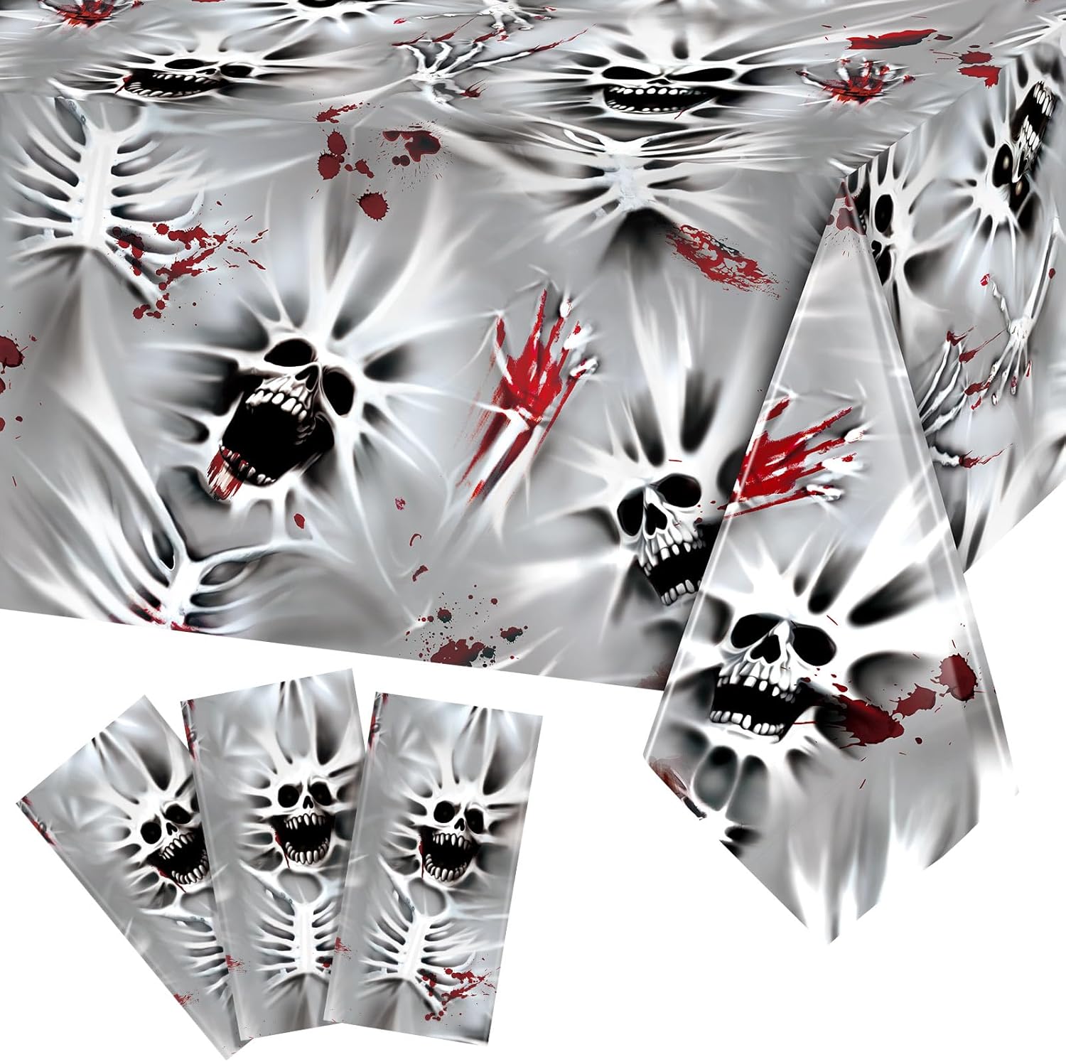 Amazon.com: Teenyyou 3 Pack Halloween Skeleton Tablecloth Plastic Scary ...