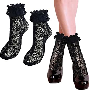 Amazon.com: AWOCAN Women Lace Ruffle Socks Ankle Socks Mesh Design ...