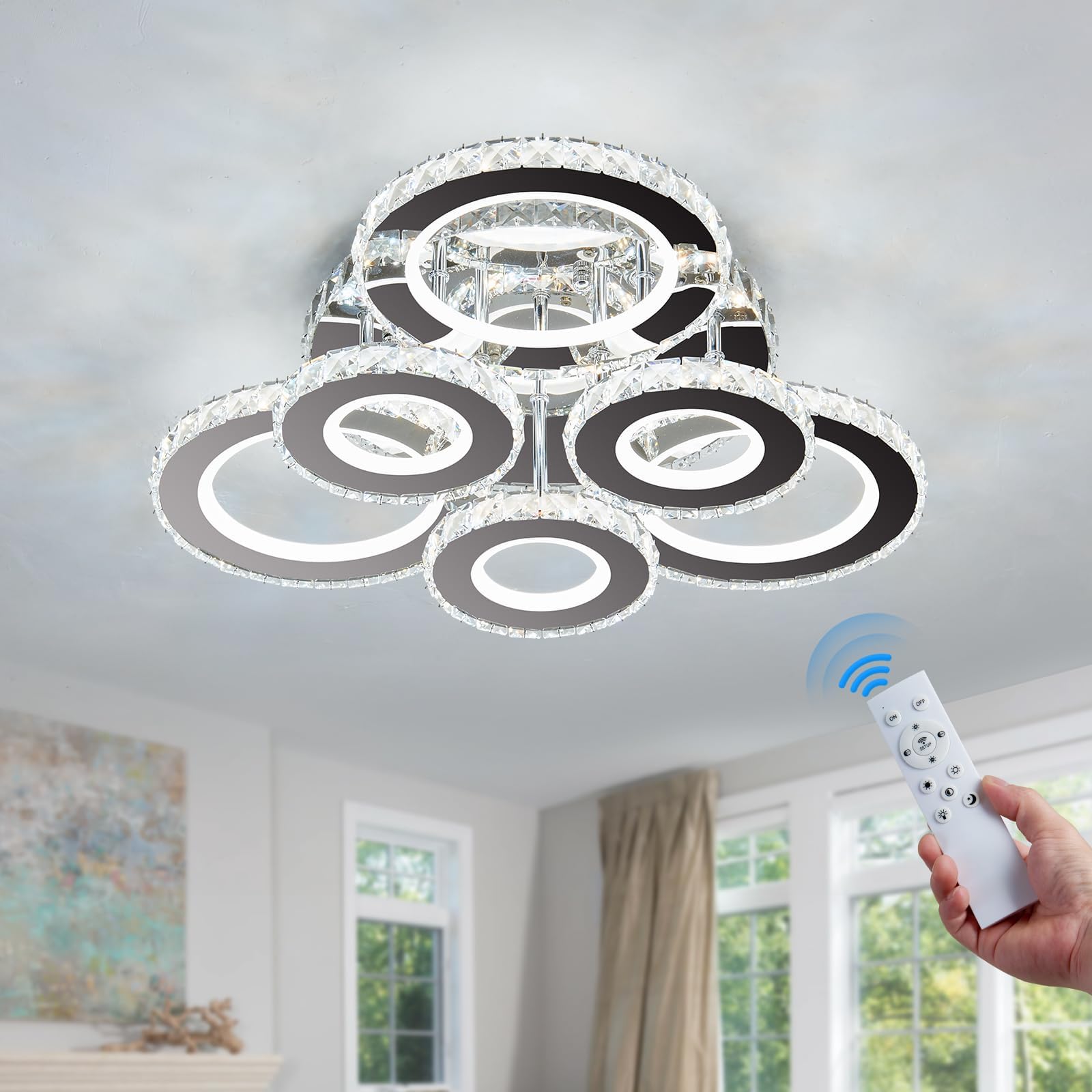 EOPSPYI Modern Led Crystal Chandelier 6 Rings Flush Mount Ceiling Light ...