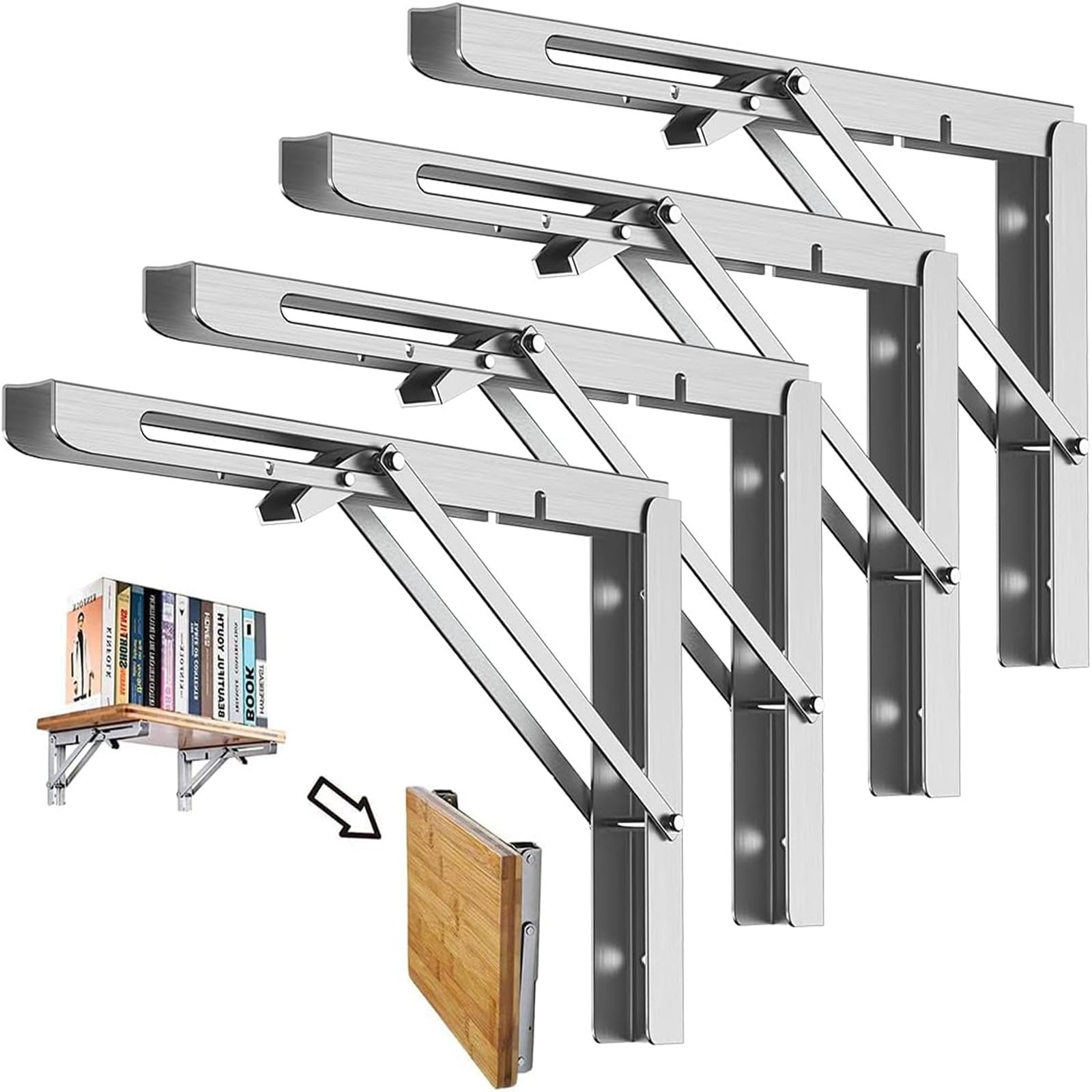 GNCLOUD 4pcs Folding Shelf Bracket 6 inch, Stainless Steel Collapsible ...