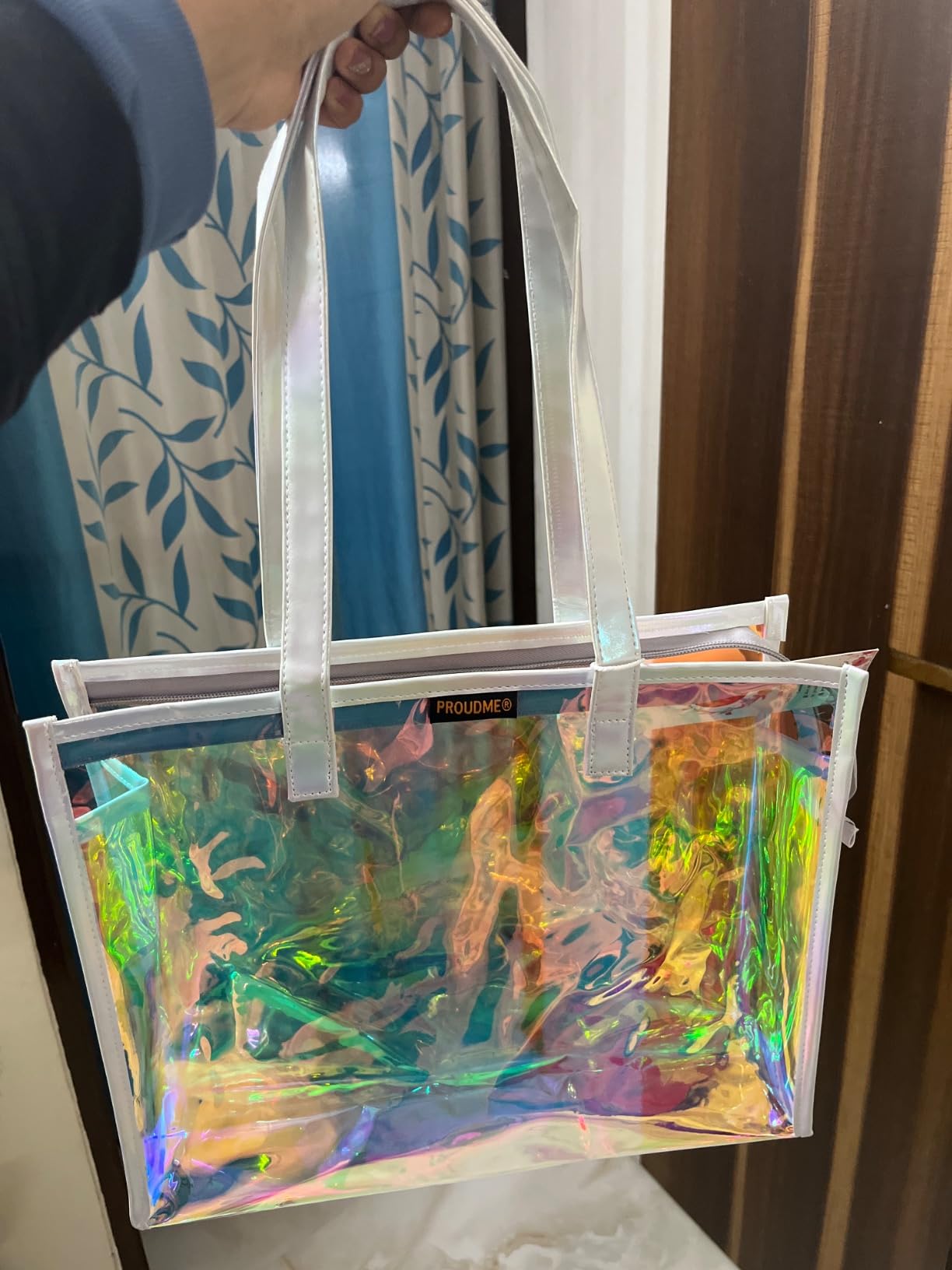 Buy PROUDME Holographic Transparent Women's Tote Bag Iridescent Rainbow ...