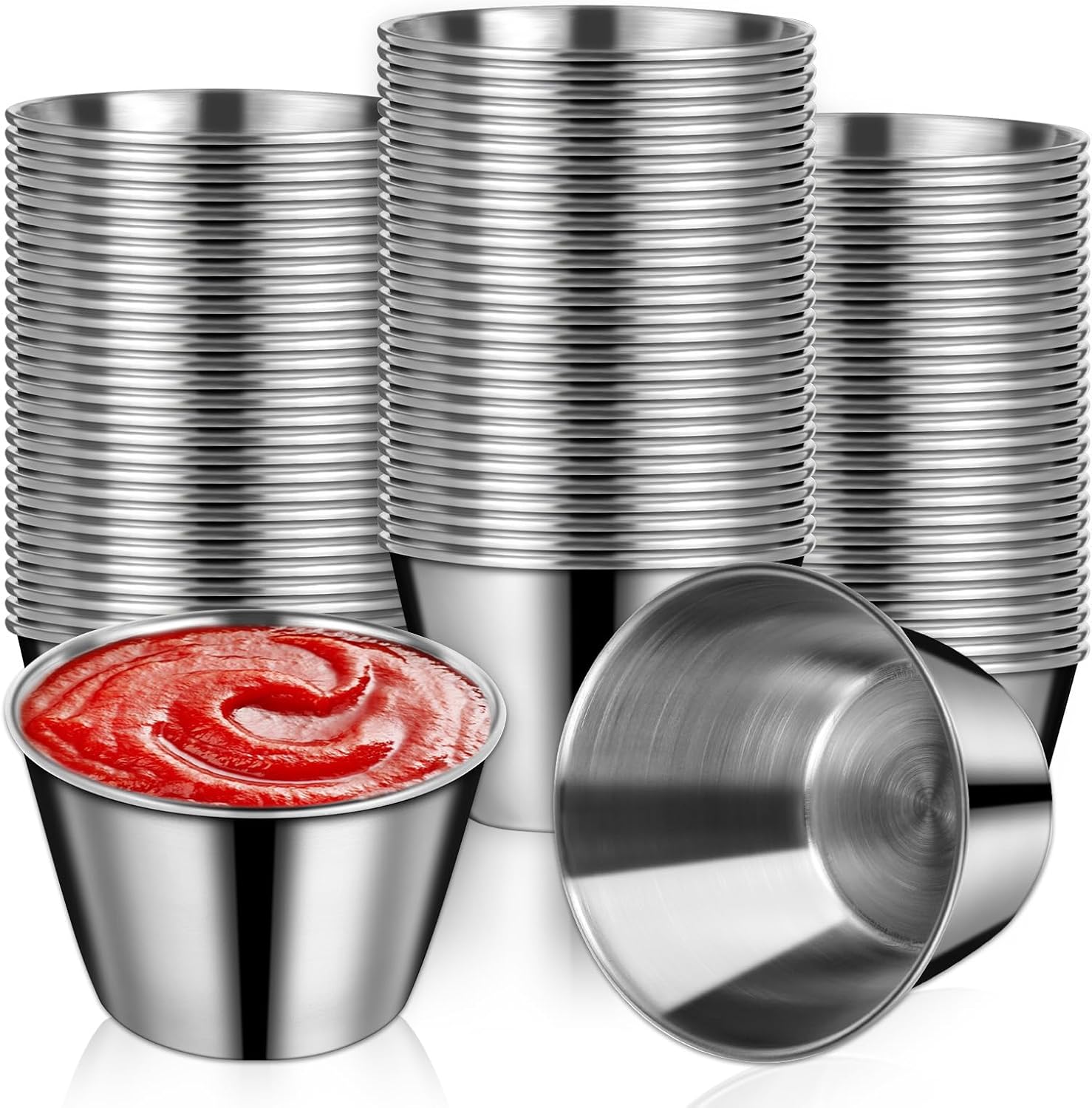 Amazon.com: 50 Pcs Dipping Sauce Cups 2.5oz Stainless Steel Ramekins ...