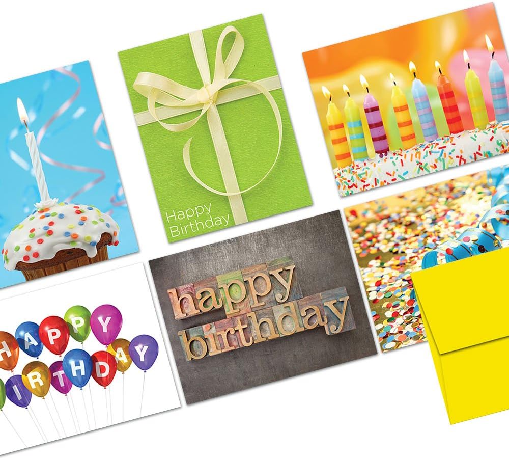 Amazon.com: Note Card Cafe Happy Birthday Cards with Yellow Envelopes ...