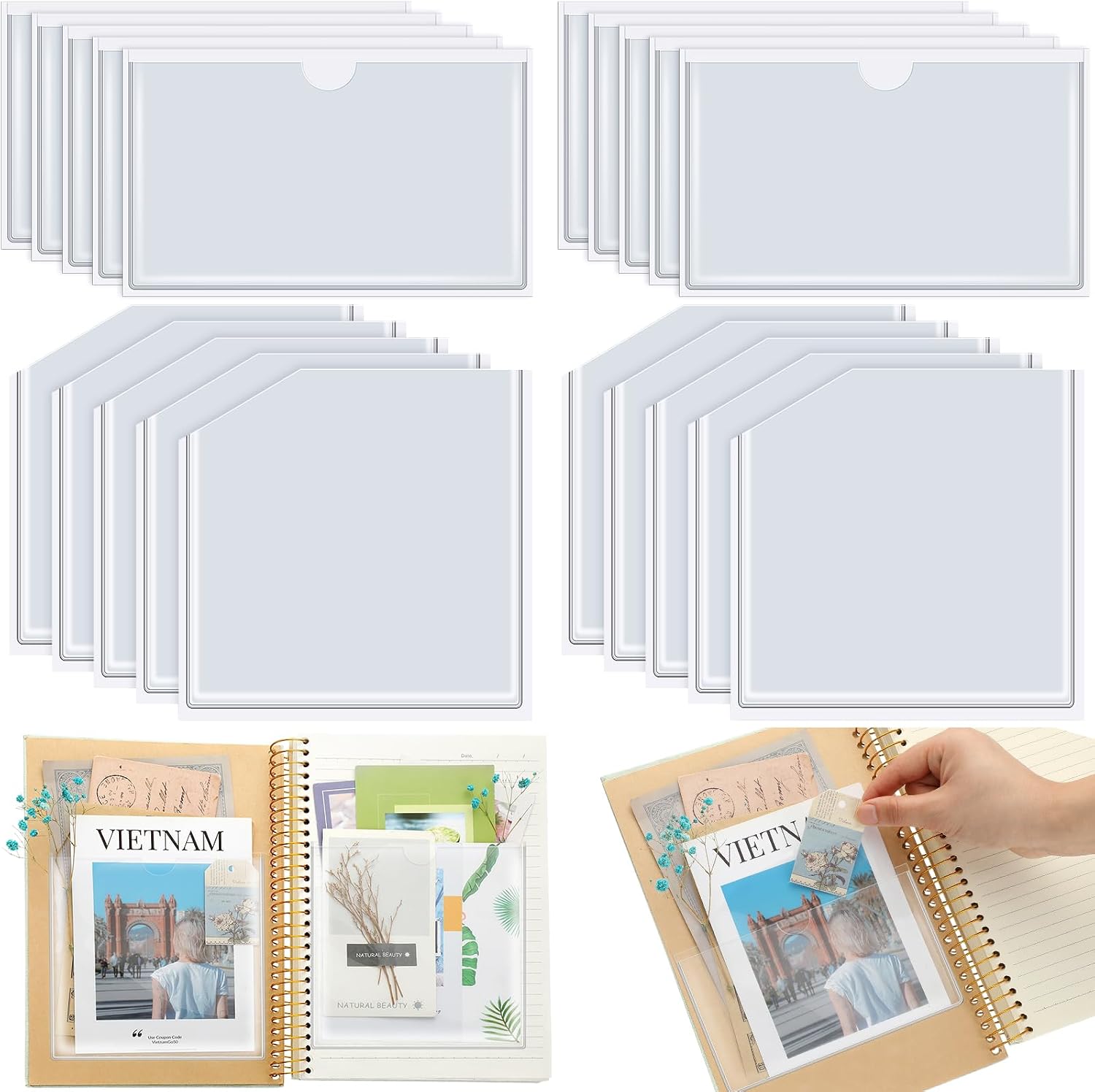 Amazon.com : Junkin 20 Pcs Adhesive Pockets for Planners Index Card ...
