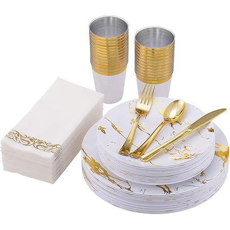 Amazon.com: JOLLY PARTY 180PCS Disposable Dinnerware Set 30 Guest, 60 ...