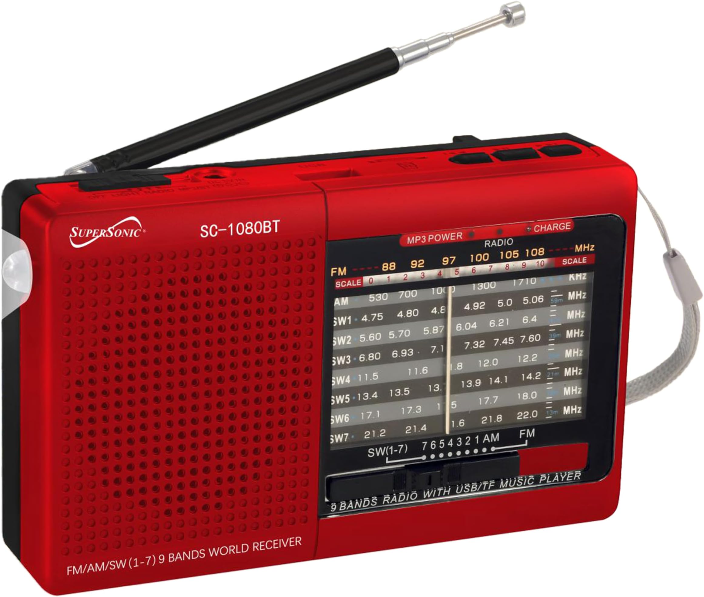 Amazon.com: Supersonic SC-1080BT 9-Band Radio with Bluetooth, Portable ...