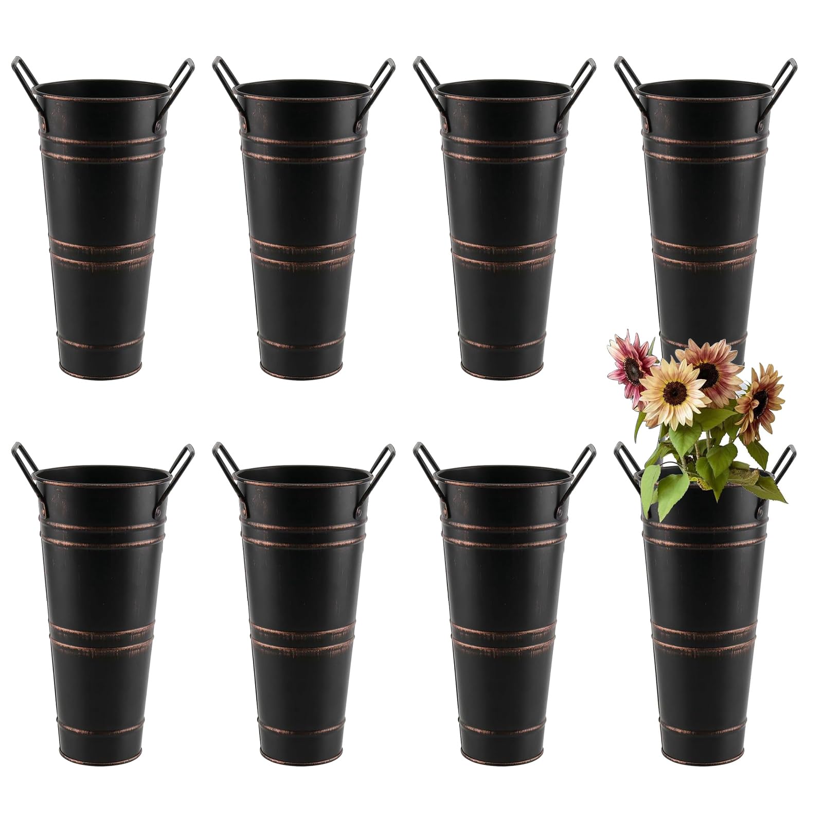 DAKFOOK 8 Pack 11 x 23cm Metal Galvanized Flower Vases, Black Farmhouse ...