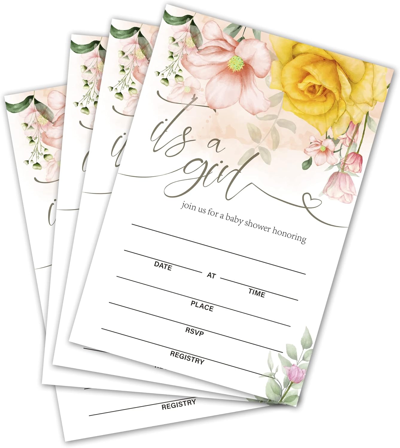 Amazon.com: Baby Shower Invitations with Envelopes, Floral Theme For ...
