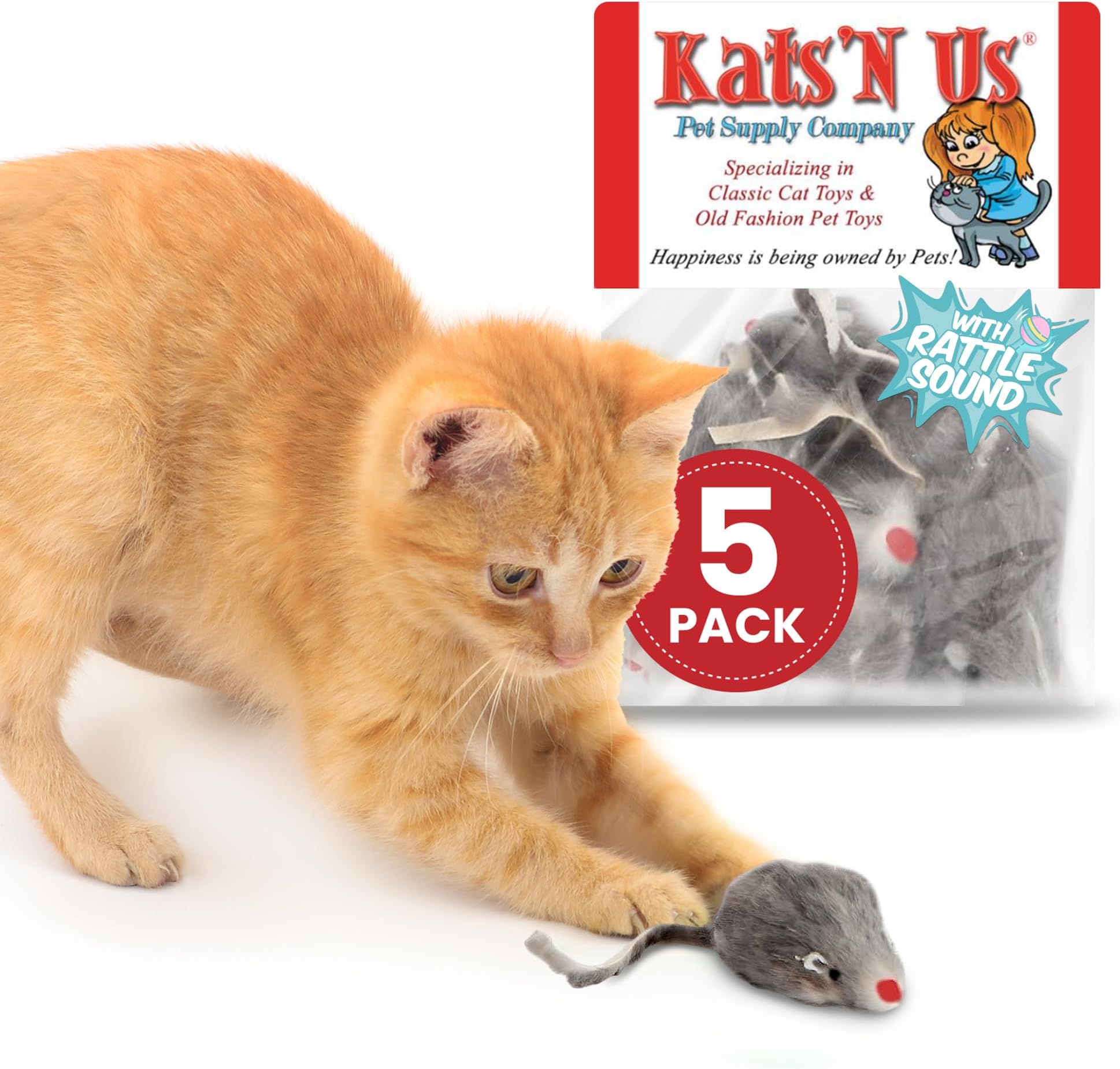 Amazon.com : Real Rabbit Fur Mice Cat Toys with Rattle 6-Pack - All ...