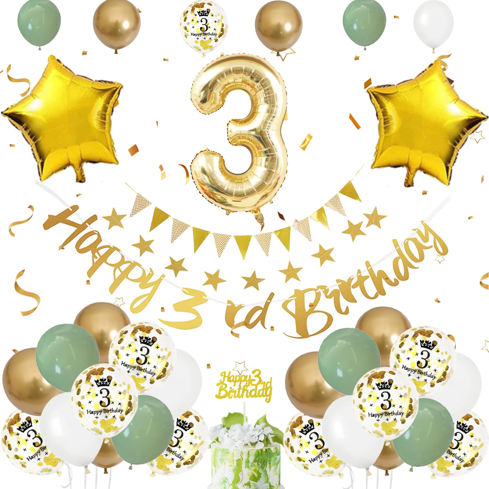 Amazon.com: 3rd Birthday Decoration for Boys Girls, Sage Green White ...