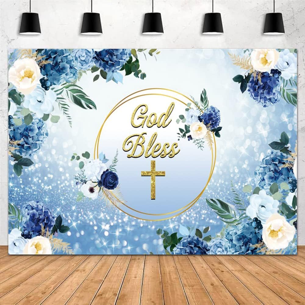 Amazon.com : Baiyiguiyi 7x5ft Baptism Backdrop, White and Blue Flower ...