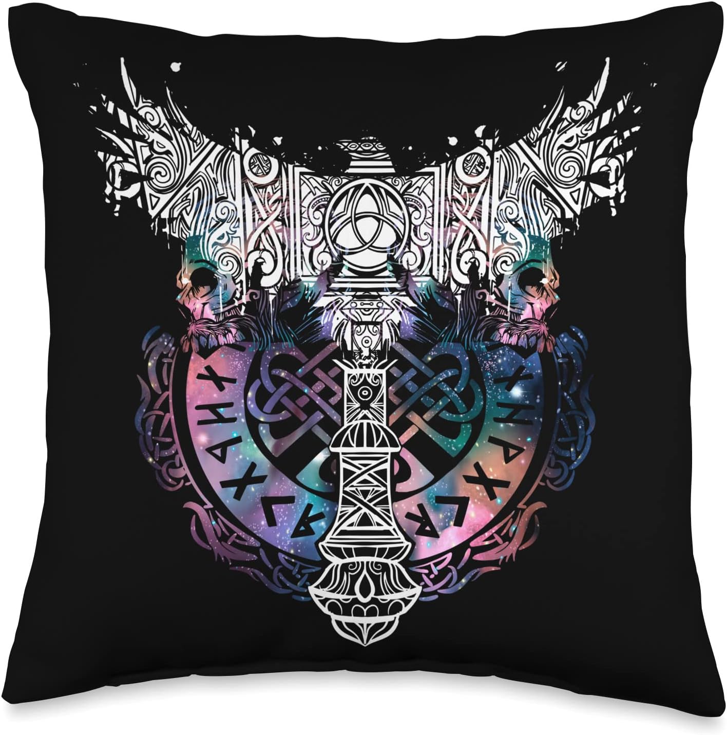 Amazon.com: Thor Hammer Raven Mjölnir Runes Vikings Vegvisir Valhalla ...