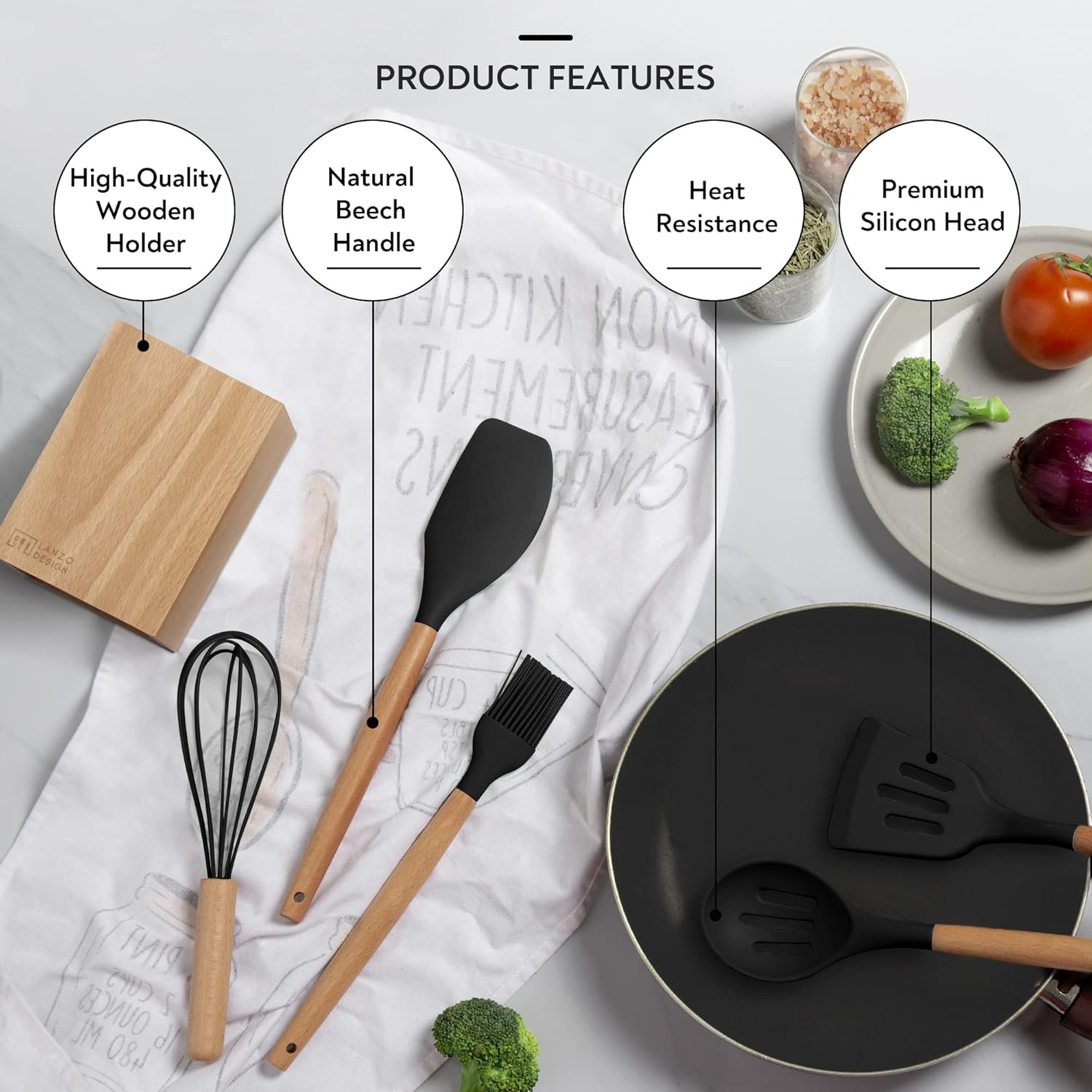 Kitchen Utensil Set, 12 pcs Non-Stick Silicone Cooking Utensils Spatula ...