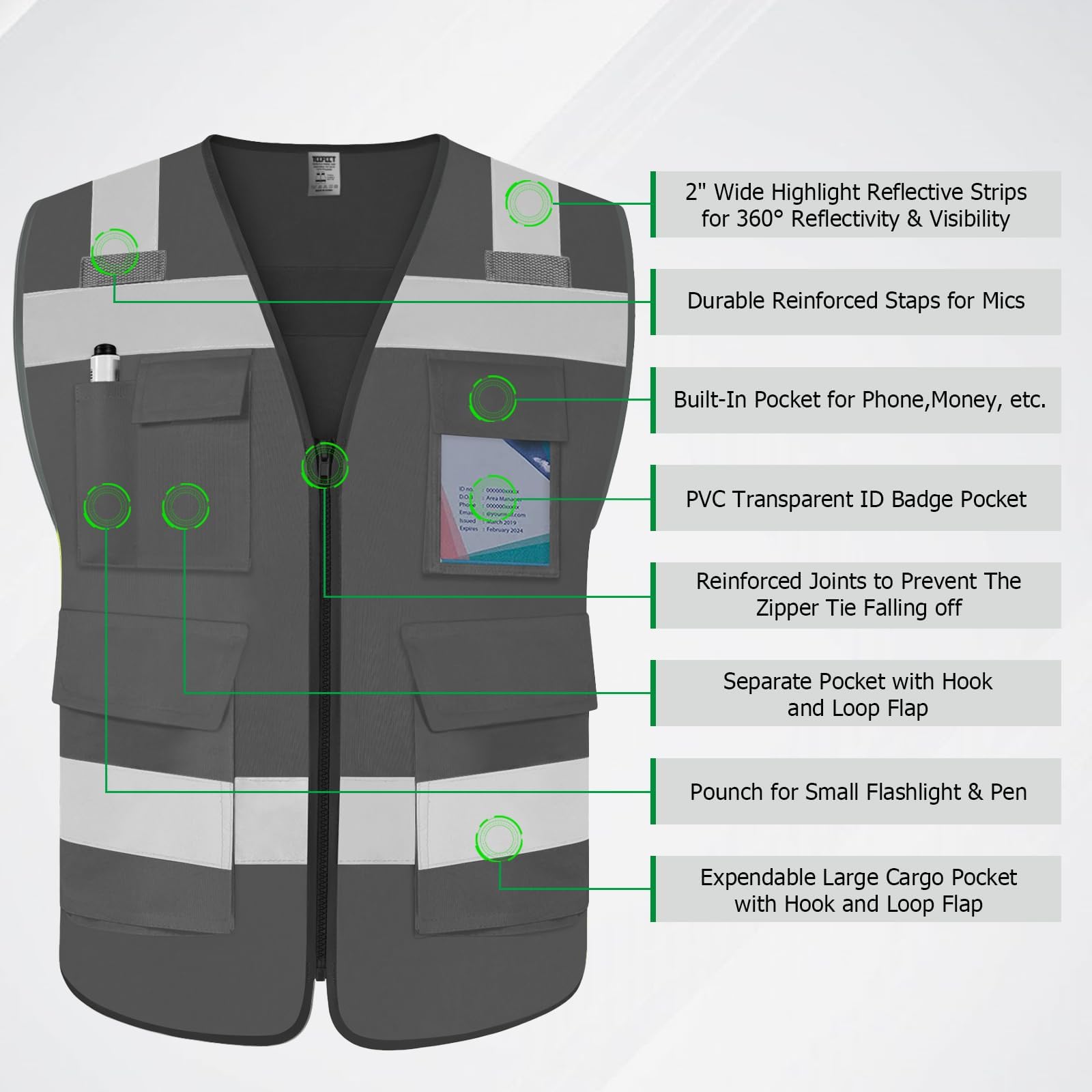Snapklik.com : TCCFCCT Construction Vest 5 Pockets Reflective Safety ...
