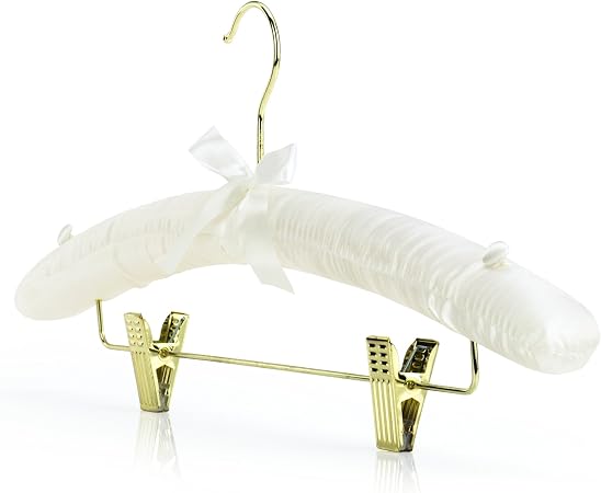 Amazon.com: HANGERWORLD Pack of 5 Ivory Satin Padded Hangers with Clips ...
