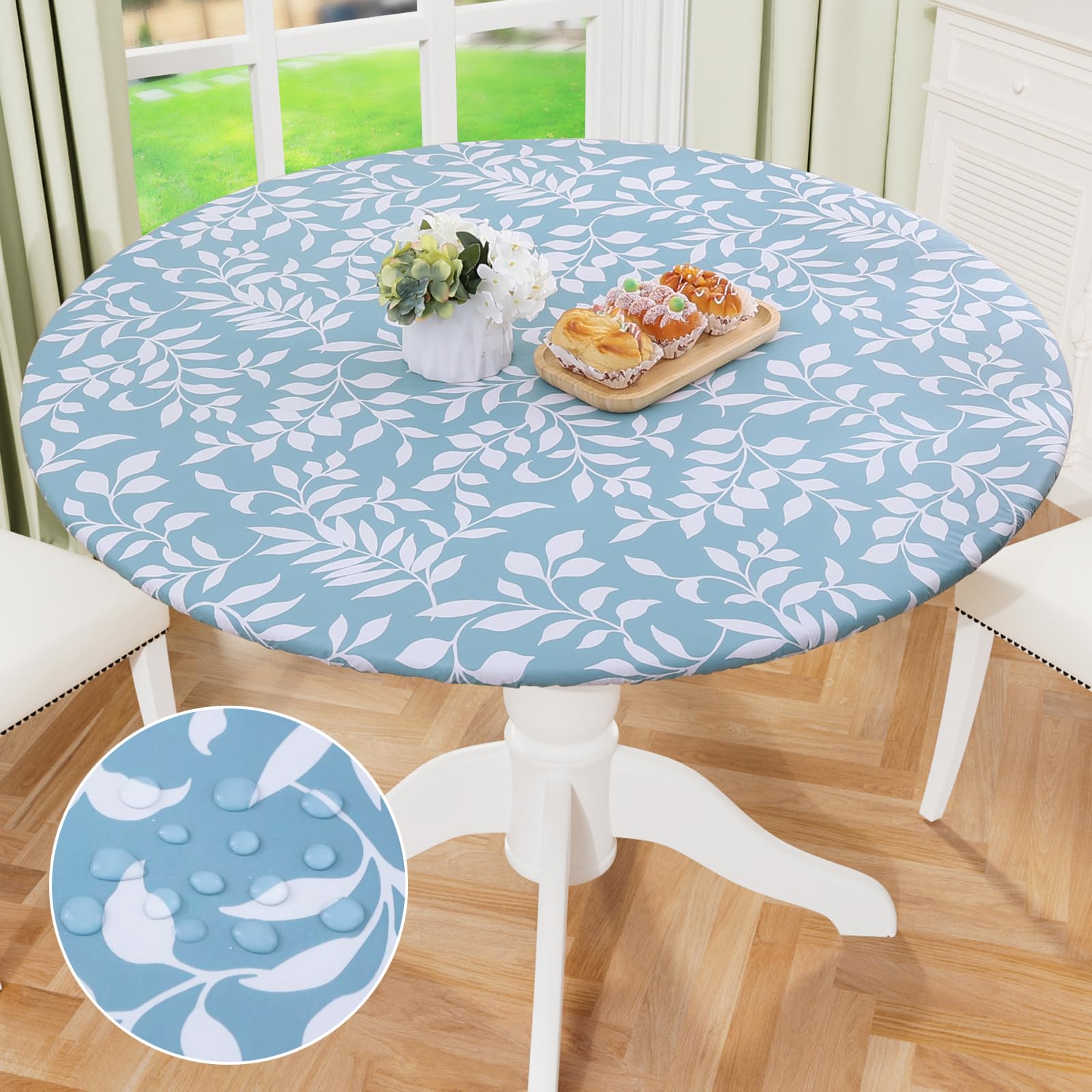 Amazon.com: misaya Round Fitted Tablecloth with Elastic Edge, 100% Waterproof Oil Proof Plastic ...