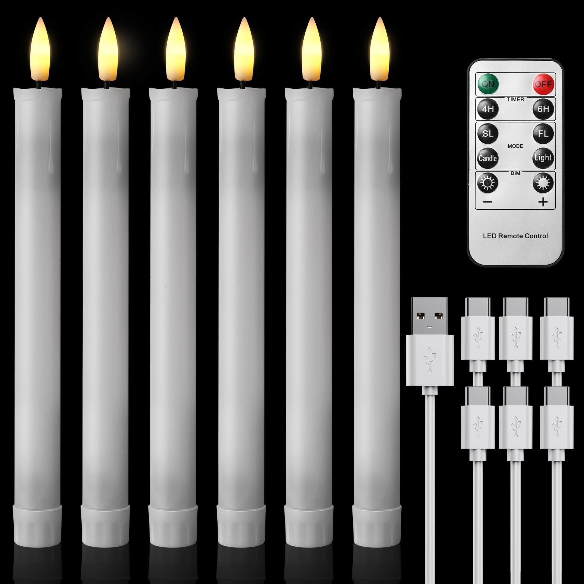 EXTSUD Set of 6 LED Taper Candles Rechargeable with Timer and Remote ...