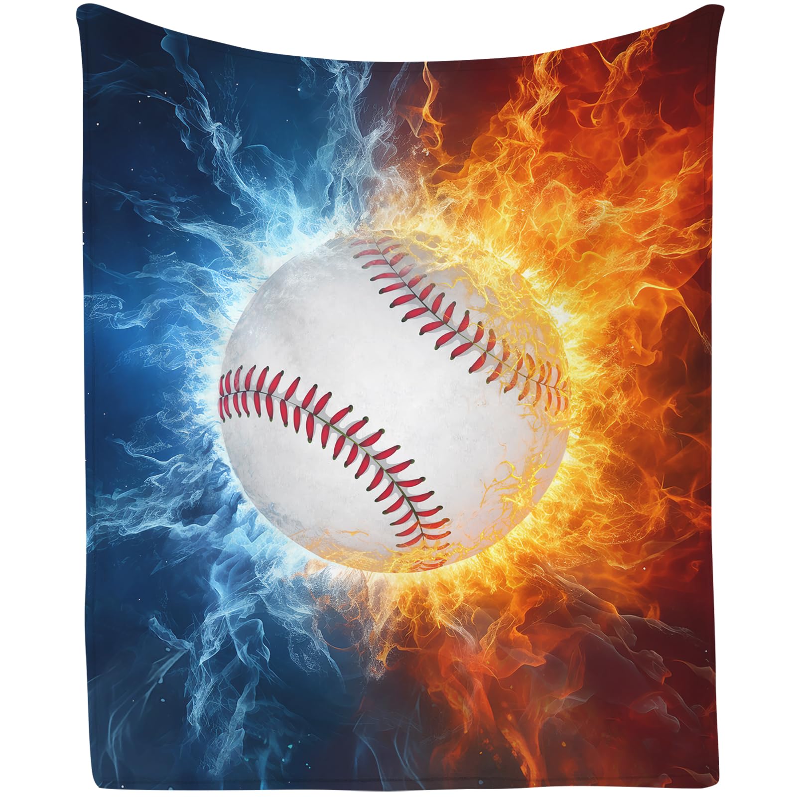 Amazon.com: KAFFUL Cool Baseball Gifts Blanket, Fire and Ice Baseball ...