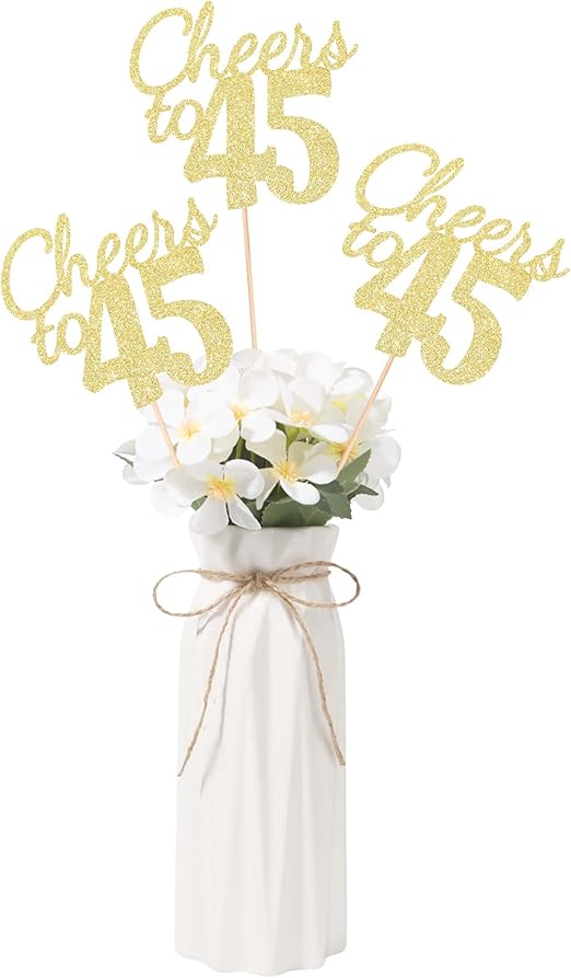 Amazon.com: Gexolenu Cheers to 45, 10 Pack Double-Sided Gold Glitter ...