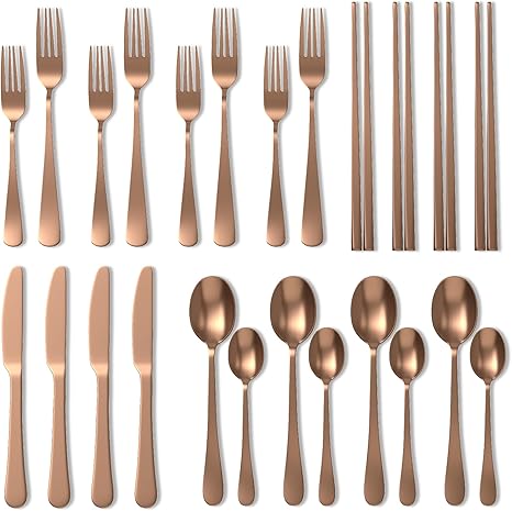 Amazon.com: Homwoody Upgraded 18/8 Stainless Steel 28-Piece Flatware ...