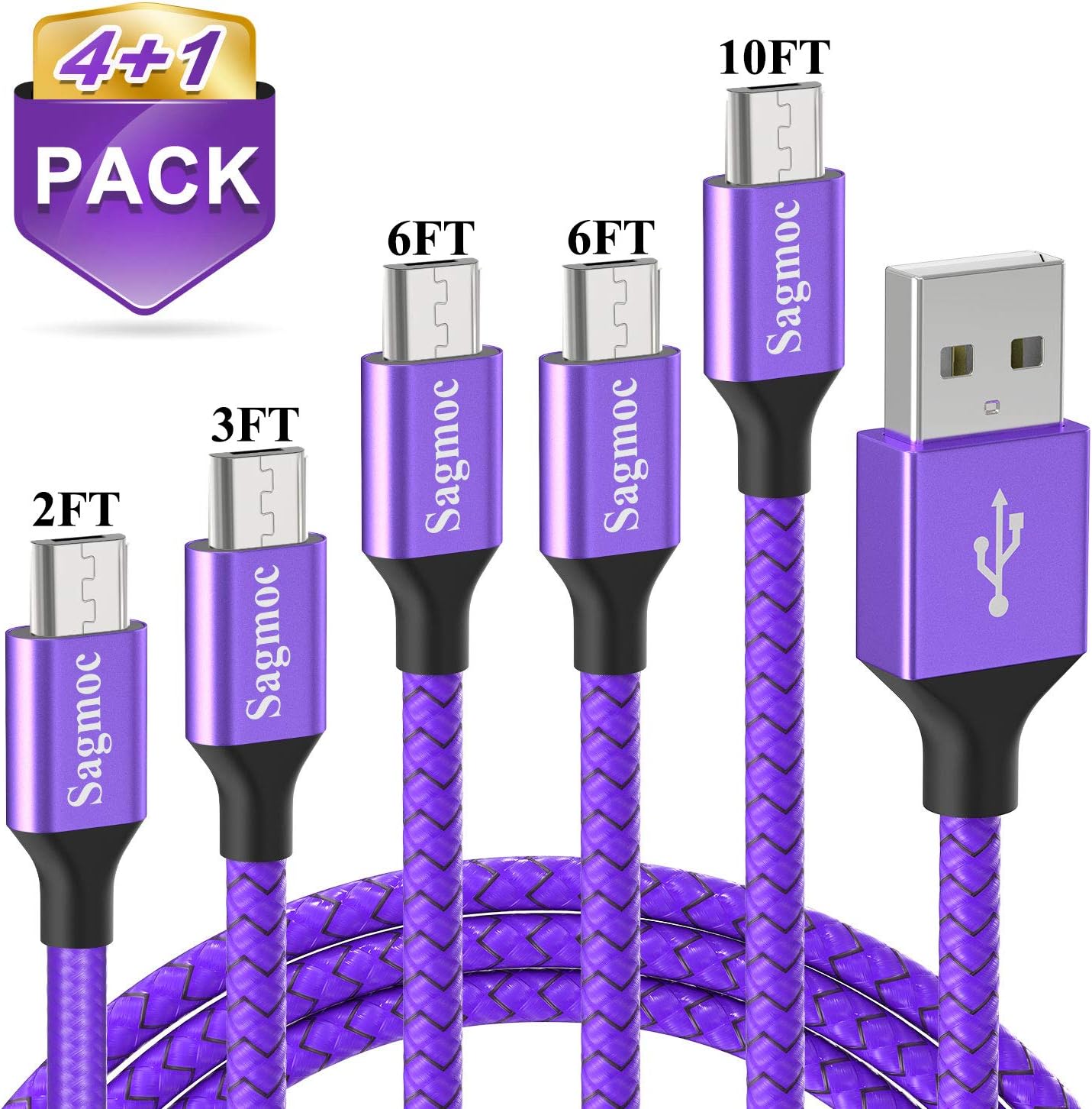 Amazon.com: Micro USB Charger Cable Purple - Sagmoc Android Charging ...