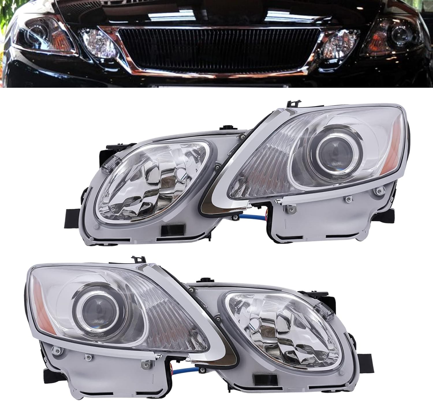 Amazon.com: LYNICESHOP Projector Headlights, Chrome Headlamps Assembly ...