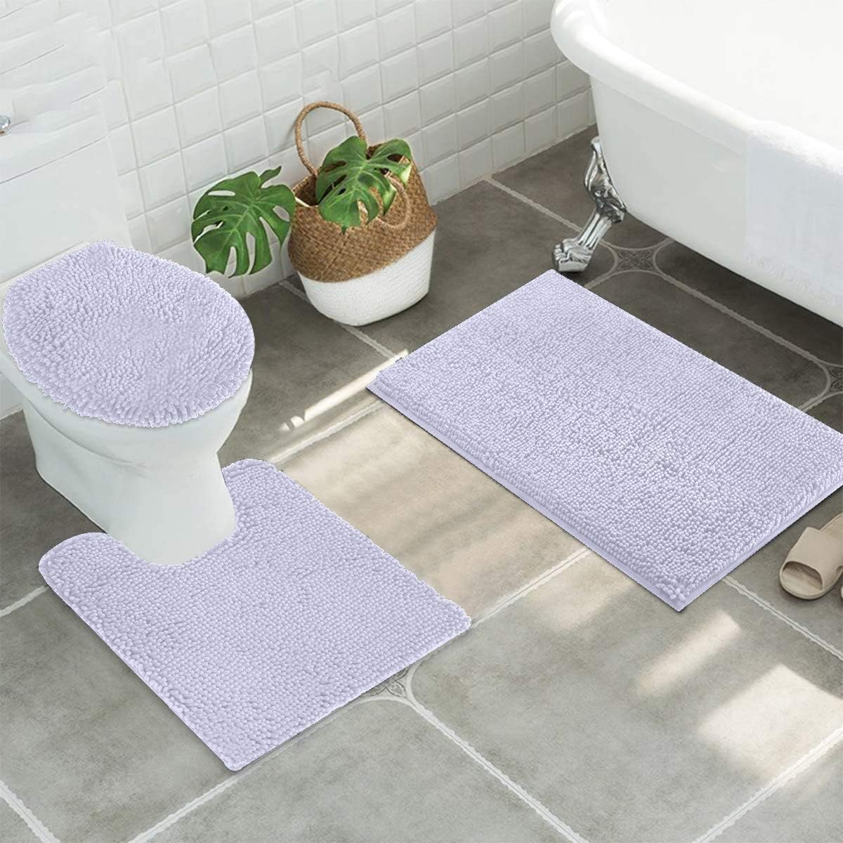 Amazon.com: 3 Pieces Bathroom Rugs Set，Pink U Shaped Toilet Contour ...