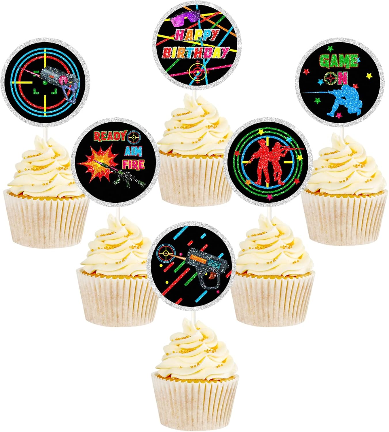 LECAKTO Laser Tag Cupcake Toppers, 18PCS - Gaming Themed Party Decor ...
