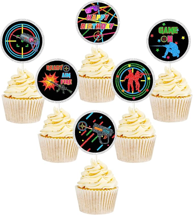 Amazon.com: LECAKTO Laser Tag Cupcake Toppers, 18PCS - Gaming Themed ...