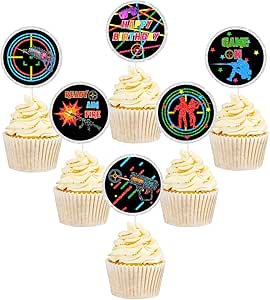 LECAKTO Laser Tag Cupcake Toppers, 18PCS - Gaming Themed Party Decor ...
