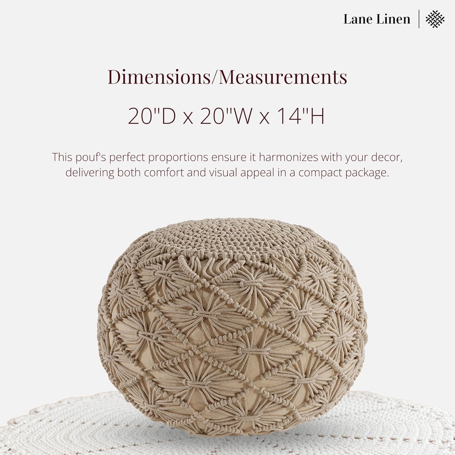 Lane Linen Pouf Ottoman Hand Knitted Cable Style Pouf - Macramé Pouf ...