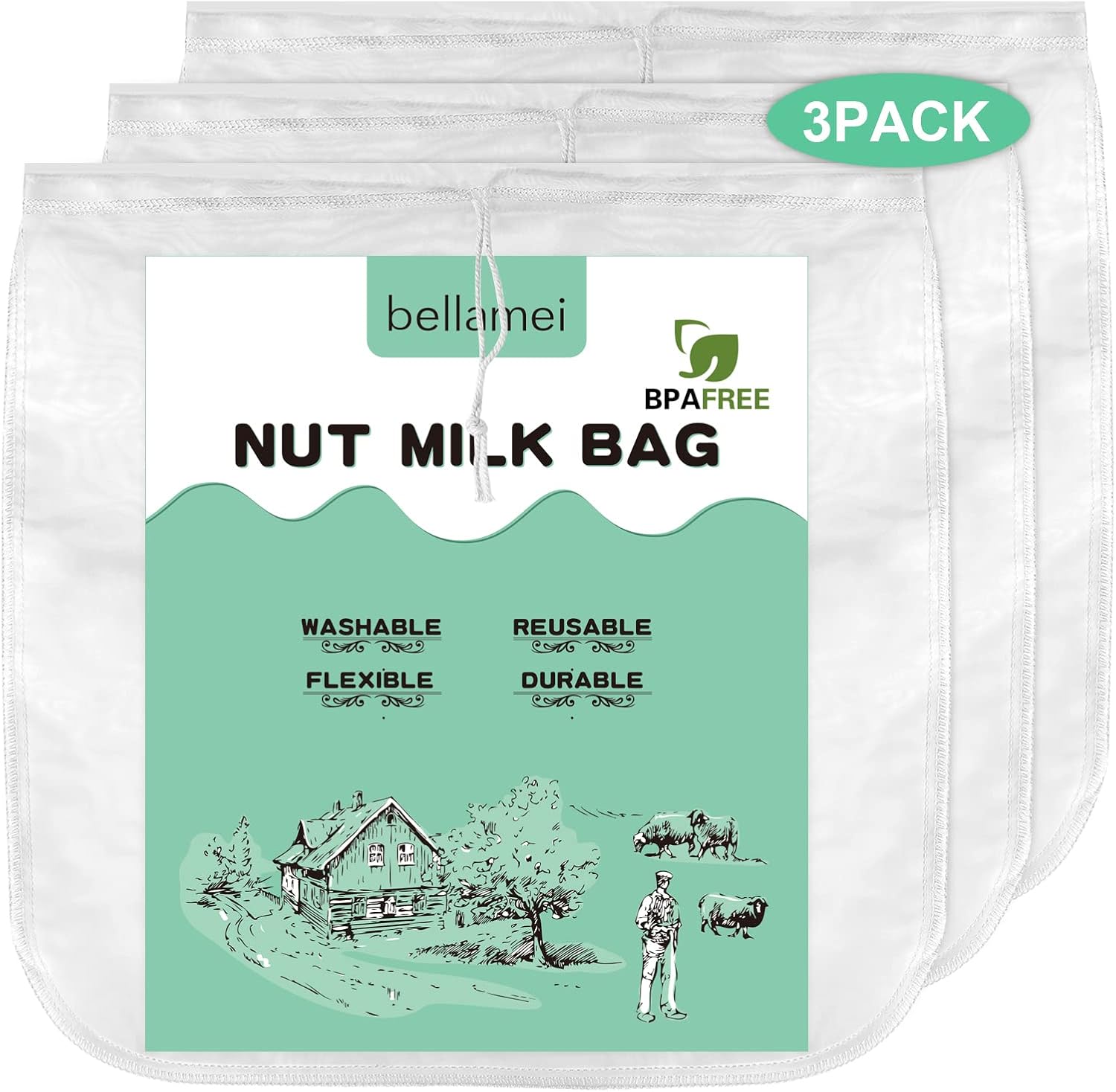 Amazon.com: Bellamei 3 pack 14"x14" Nut Milk Bag Extra Large Reusable ...