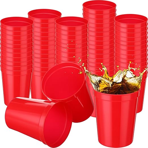 Amazon.com: Yungyan 100 Pack 16 oz Plastic Stadium Cups Bulk Red Blank ...