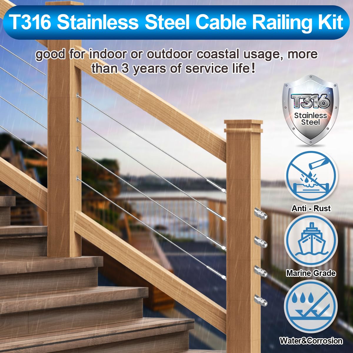 TooTaci 100 Pack 6“ Long Cable Railing Hardware for 4"x4" Railing Posts ...