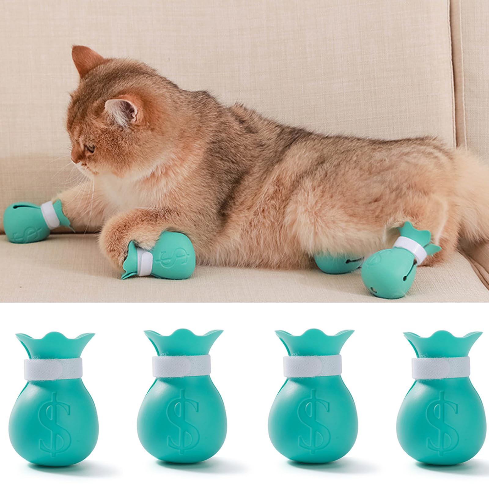 4 Pack Cat Anti-Scratch Boots Silicone Cat Shoes with Adjustable Paw ...