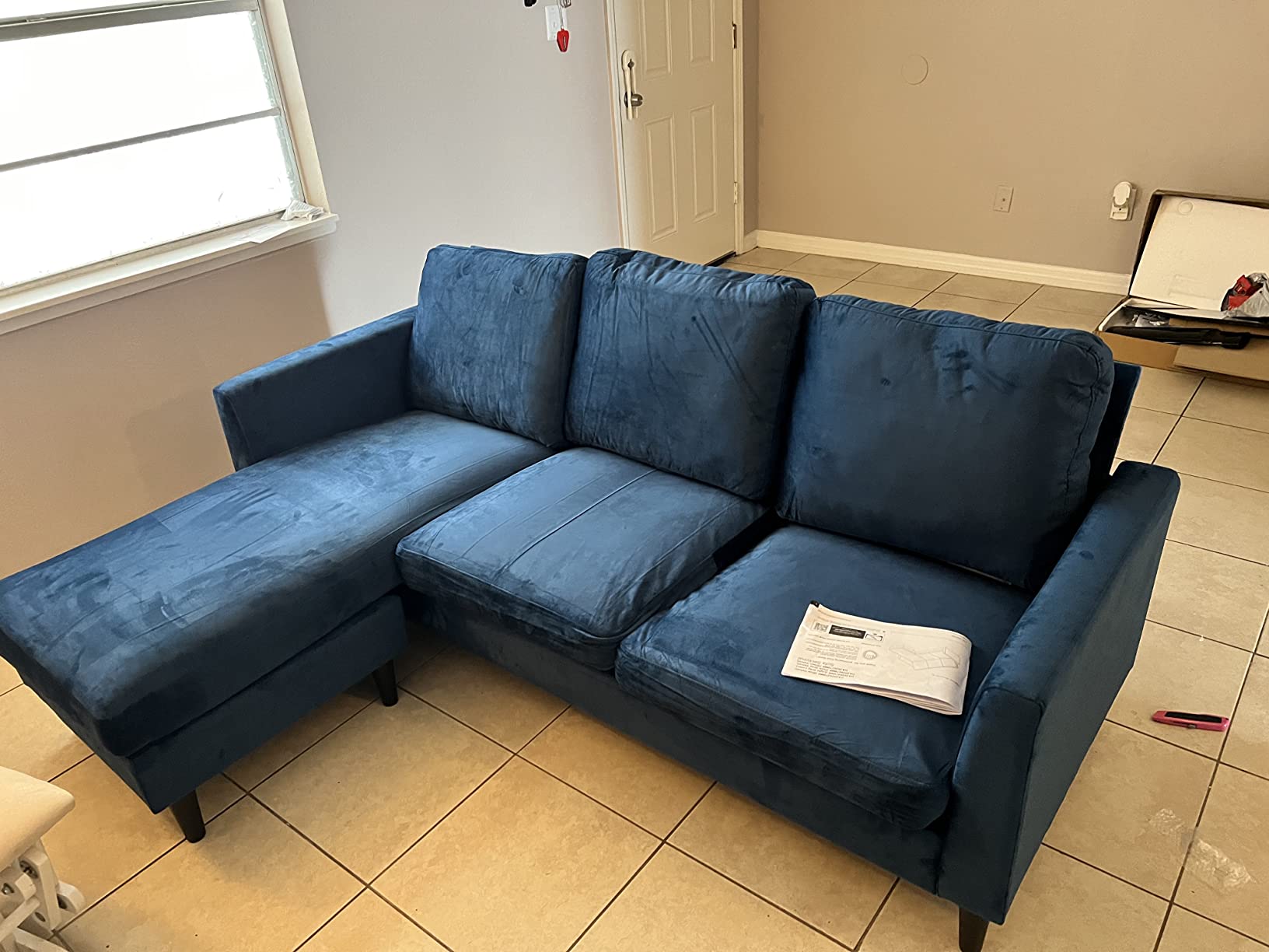 $30/mo - Finance Mr. Kate Winston Sofa Sectional, Blue Velvet | Buy Now, Pay Later