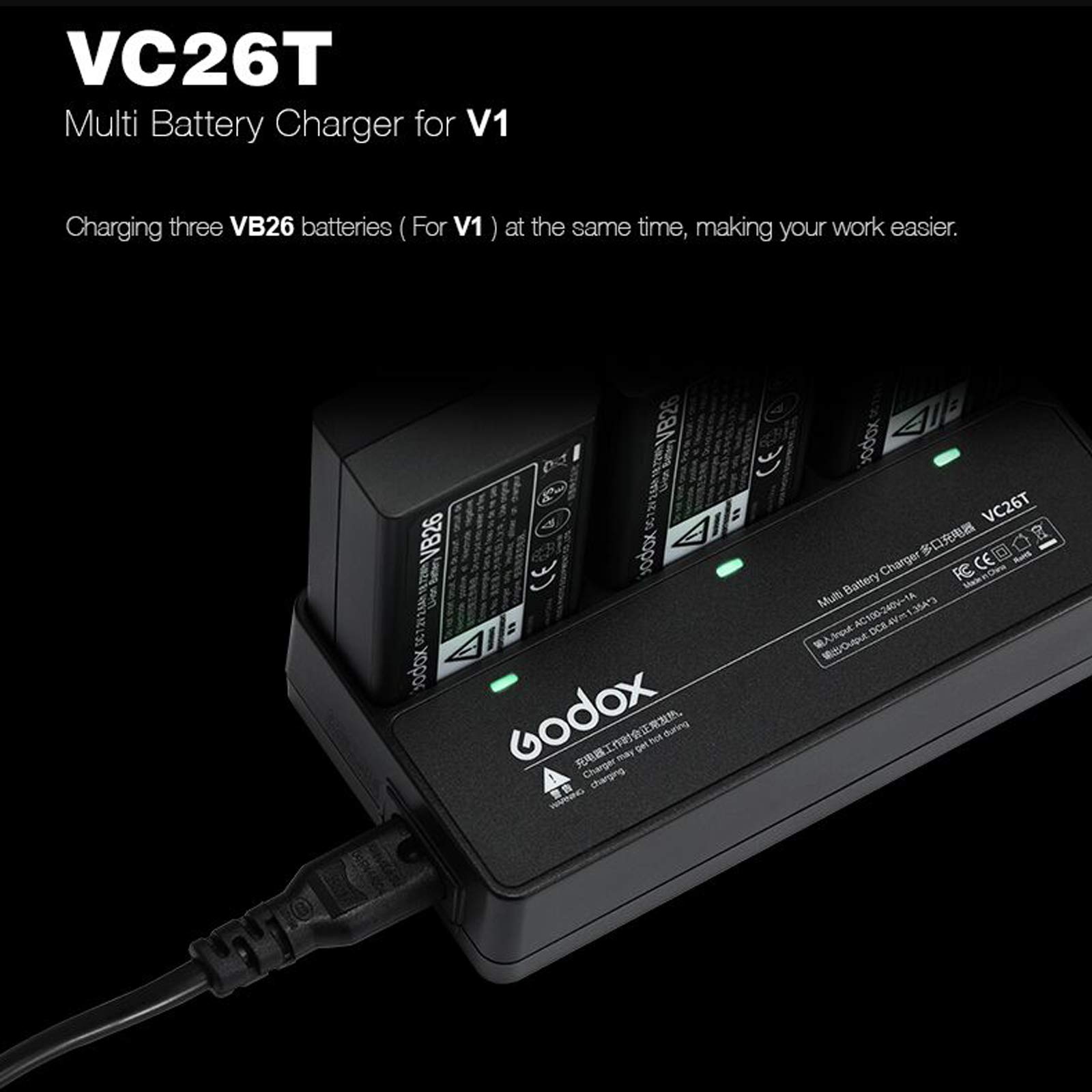 Godox V1 Battery Charger Godox VC26T Triple Battery Charger – Fast ...
