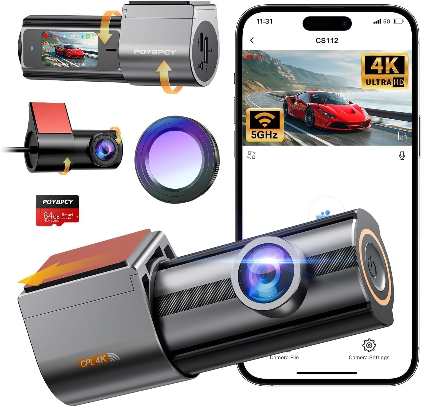 Amazon.com: galphi 4K Dash Cam Front, Built-in 5G WiFi, 64GB Card ...