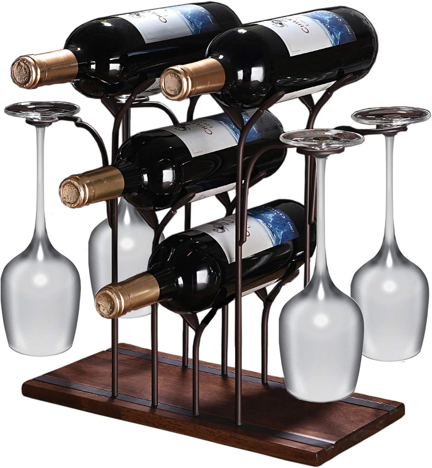 Amazon.com: NUHUi Bamboo Wine Rack Red Glass Rack Wine Rack with Glass ...