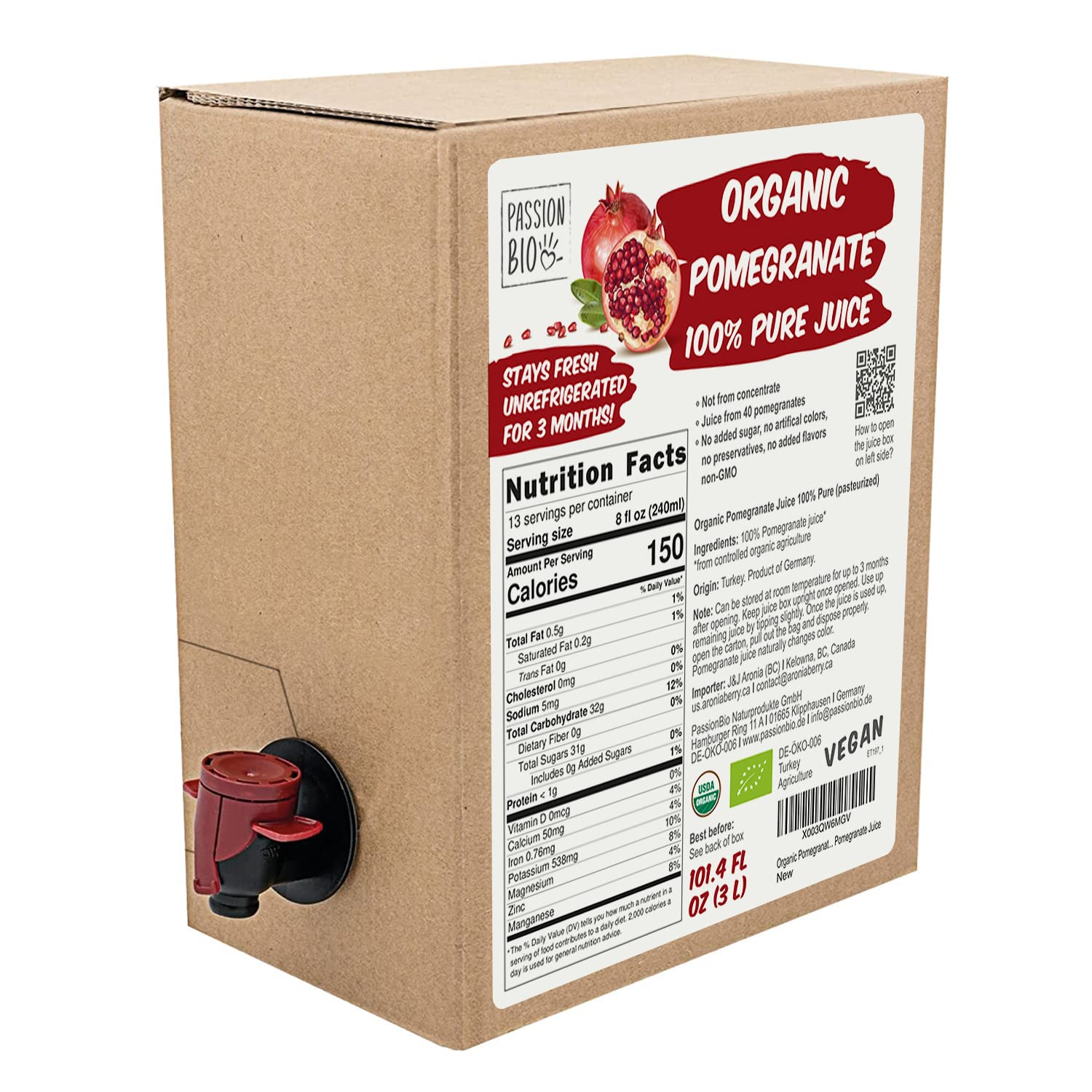 Amazon.com : Organic Pomegranate Juice Box 101.4 Fl Oz | 100% Pure ...