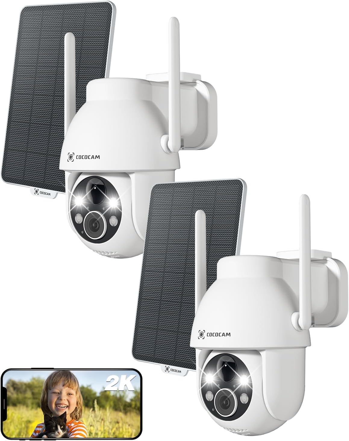 COCOCAM (2Pack Solar Camera Outdoor Wireless, 2K PTZ Security Cameras 2 ...