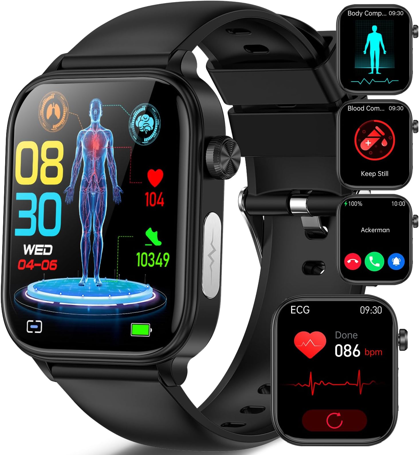Smartwatch Uomo ECG+HRV/Acido Urico/BMI/Sonno, 1.96''𝐆li𝐜𝐞𝐦𝐢𝐚 Orologio ...