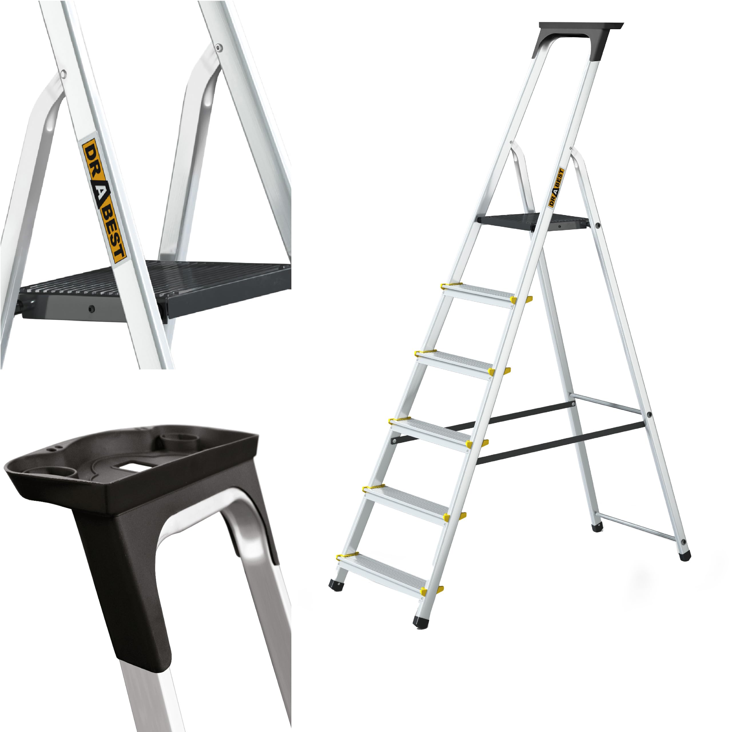 Drabest PRO SERIES LADDERS Aluminum Step ladder 6-Step Household Ladder ...