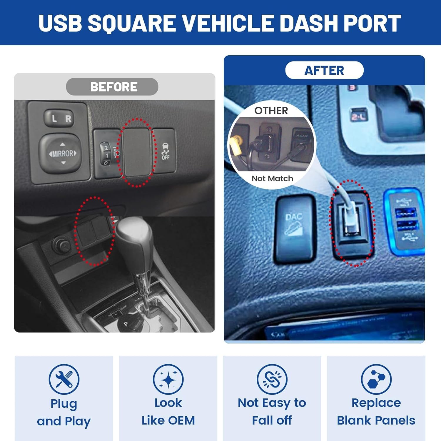 Anina 1.57"x0.87" USB Port Car Charger for Toyota, Male to Female USB ...