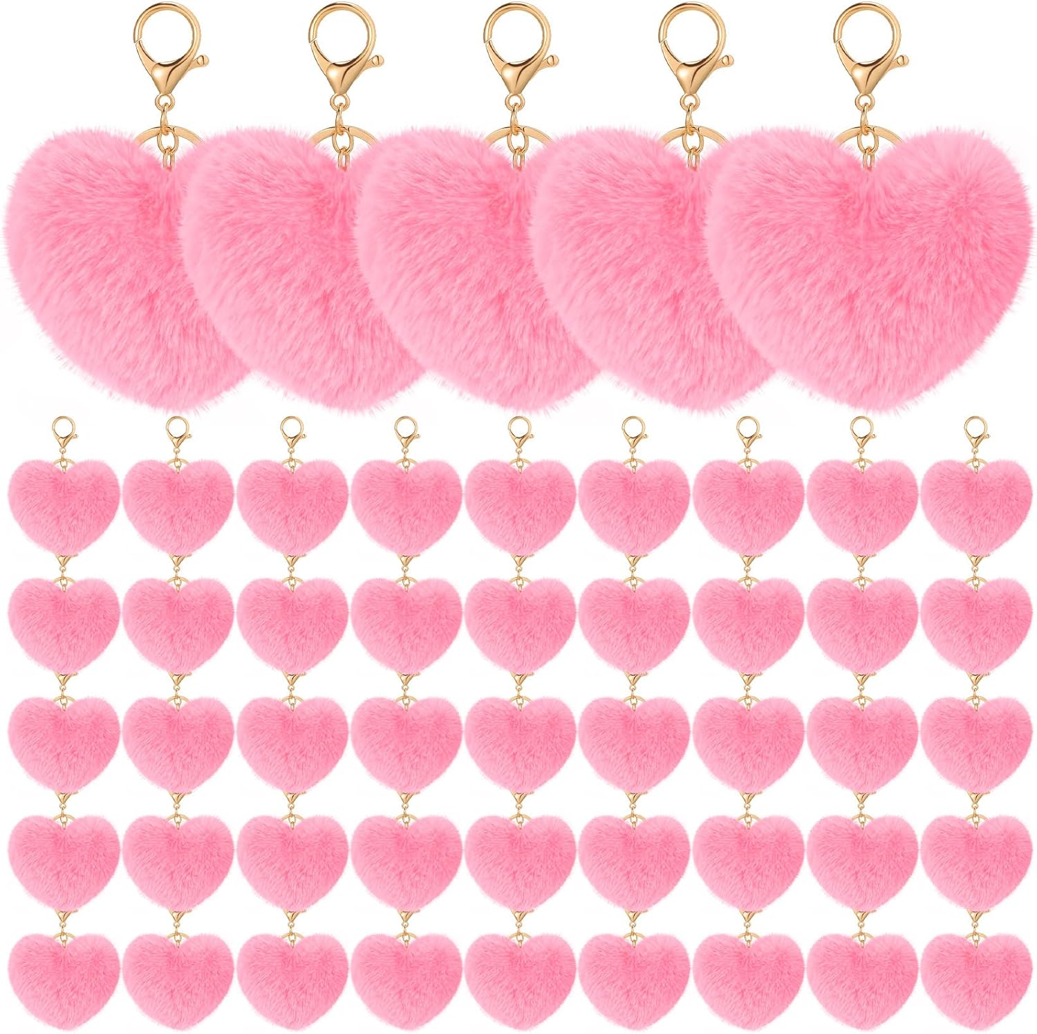 Amazon.com: Ferreve 50 Pcs Valentine's Day Heart Pom Poms Keychain ...