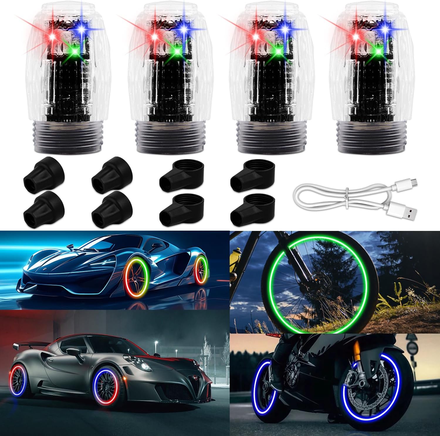 Amazon.com: 4 PCS Tire Valve Light, LED Colorful Wheel Lights ...