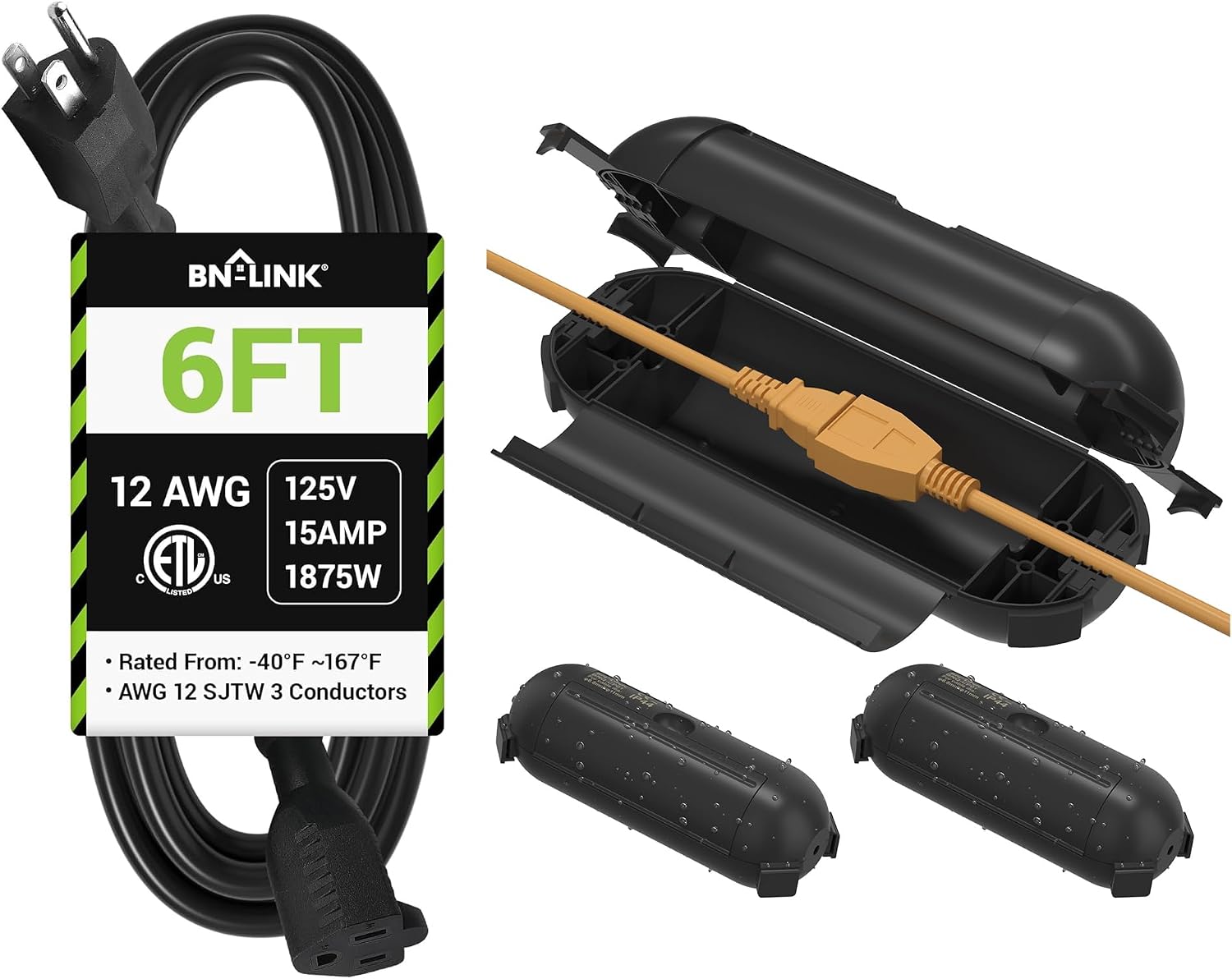 Amazon.com: BN-LINK 2-Pack Cord Safety Covers & 6ft Outdoor Extension ...