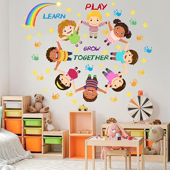 Amazon.com: Colorful Rainbow Wall Decals Kids Handprint Wall Stickers ...