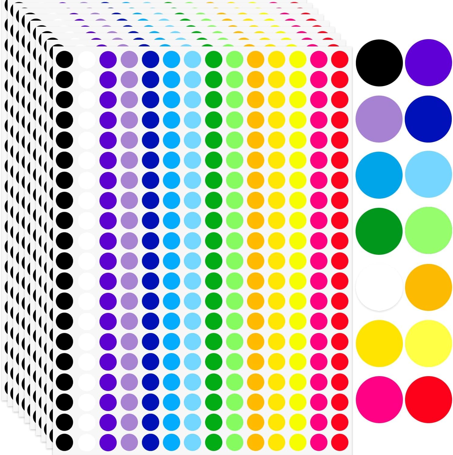 Naizcio 2800 PCS 1/2" Dots Stickers, 14 Colors Small Circle Stickers ...